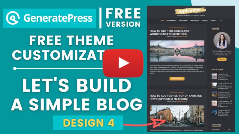 GeneratePress Free Tutorial - Build a Simple Blog [Design 4] - wpframer