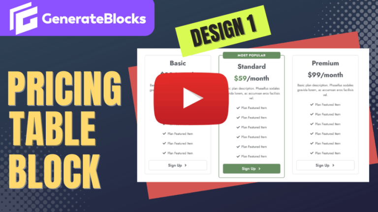 Pricing Table Block - Design 1 - wpframer